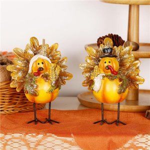 Holiday | Thanksgiving Turkey Figurine Set Of 2 Resin Standing Turkey ...